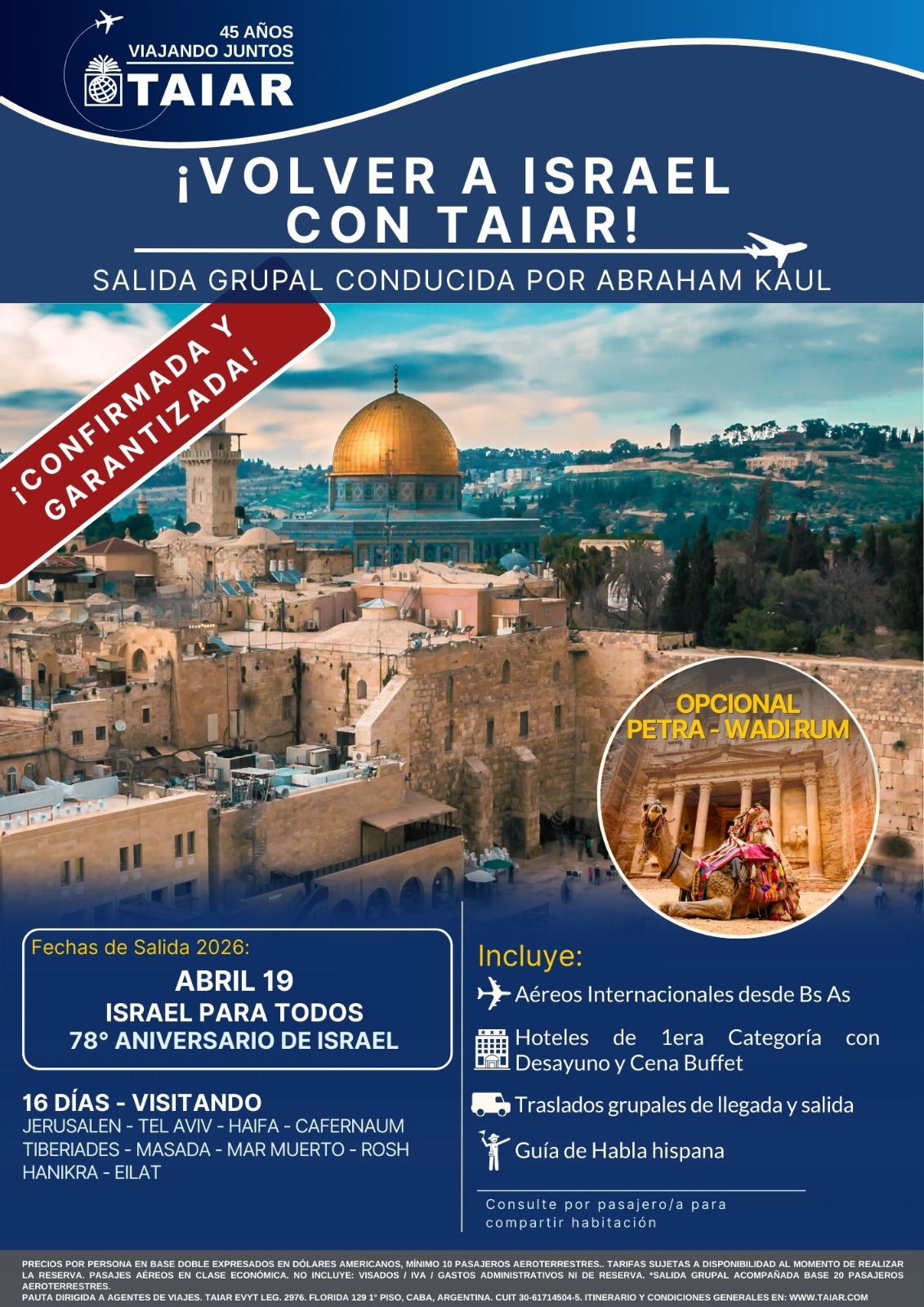 La agencia de viajes Taiar organiza el programa “Volver a Israel”